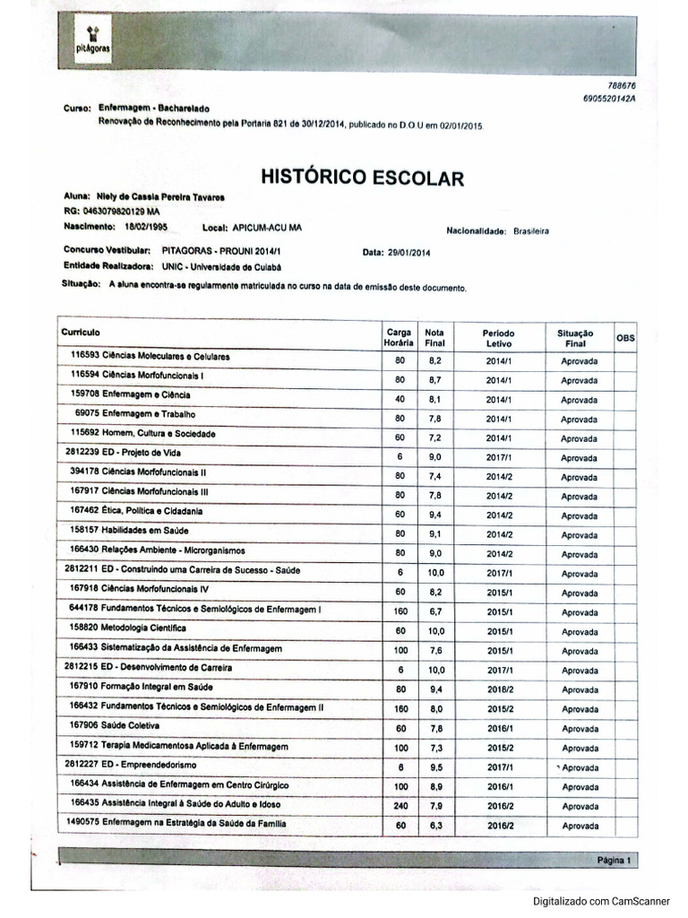 Historico Escolar Faculdade | PDF