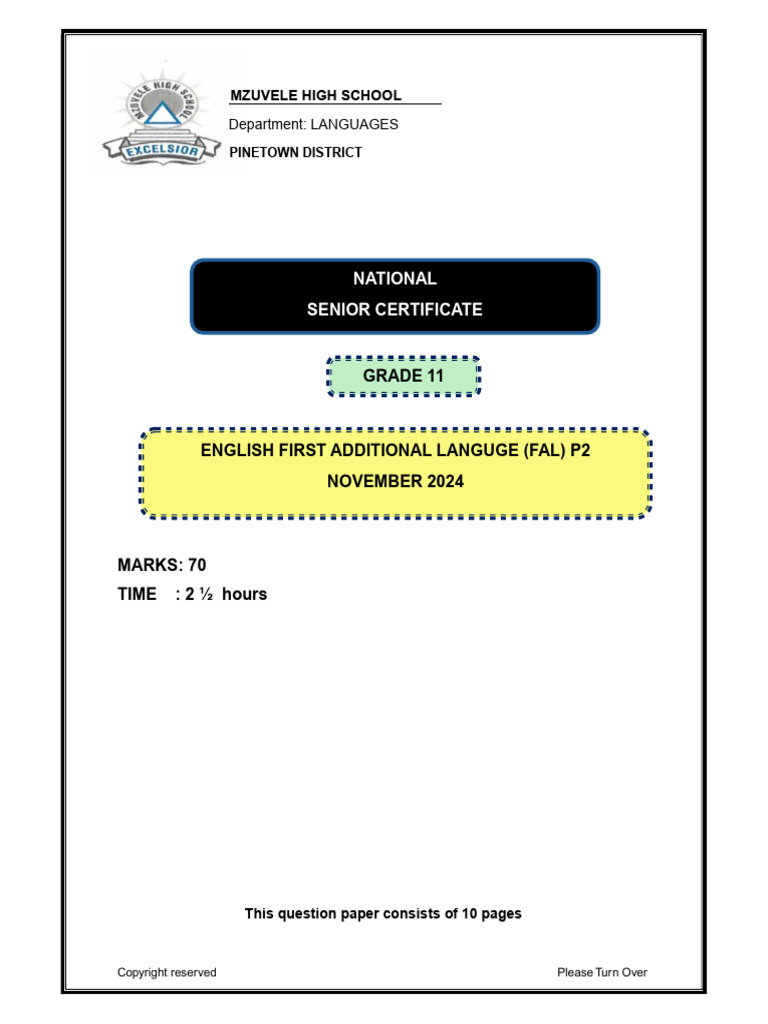 English FAL NOV 2024 P2 Grade 11 | PDF | Poetry