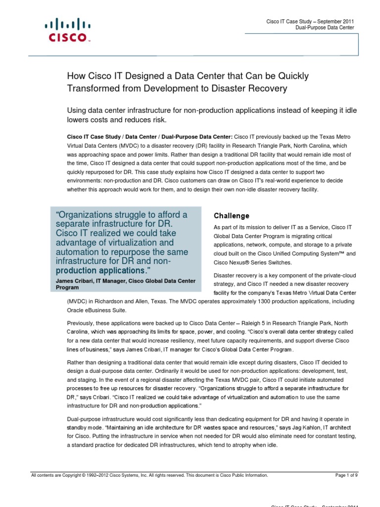 Cisco IT Dual Purpose Data Center Case Study | PDF | Data Center ...