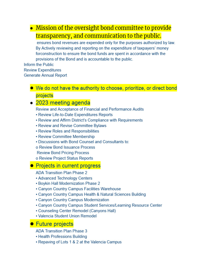 Bond committee notes | PDF