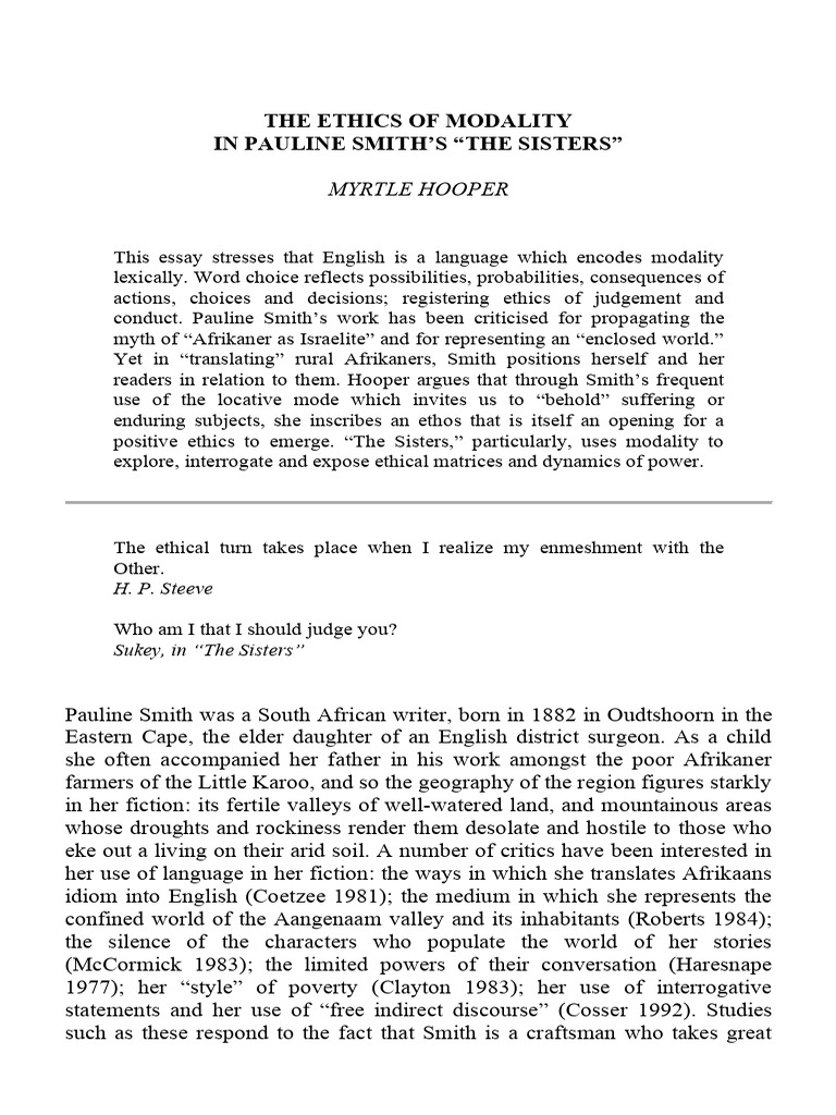 The Ethics of Modality in Pauline Smiths | PDF | Modal Logic | Theory