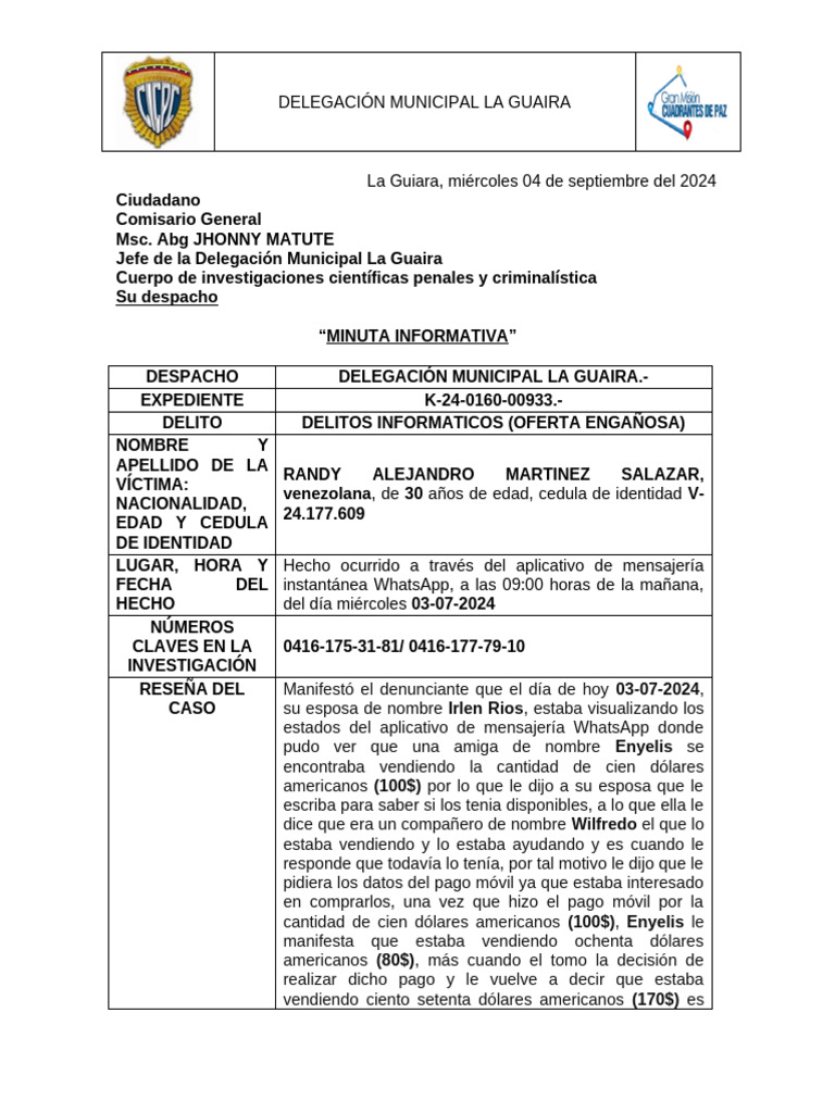 Minuta Telefonica 00933 | PDF