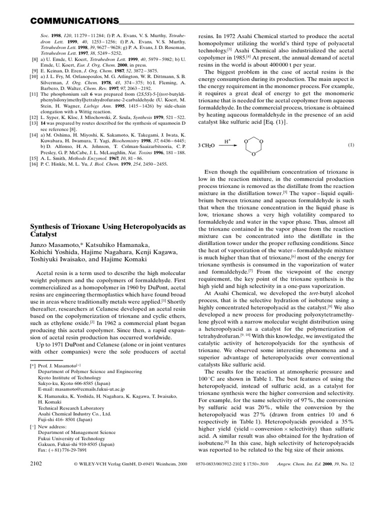 Angew Chem Int Ed - 2000 - Masamoto - Synthesis of Trioxane Using ...
