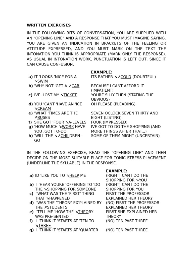 Functions of Intonation Exercise | PDF | Linguistics