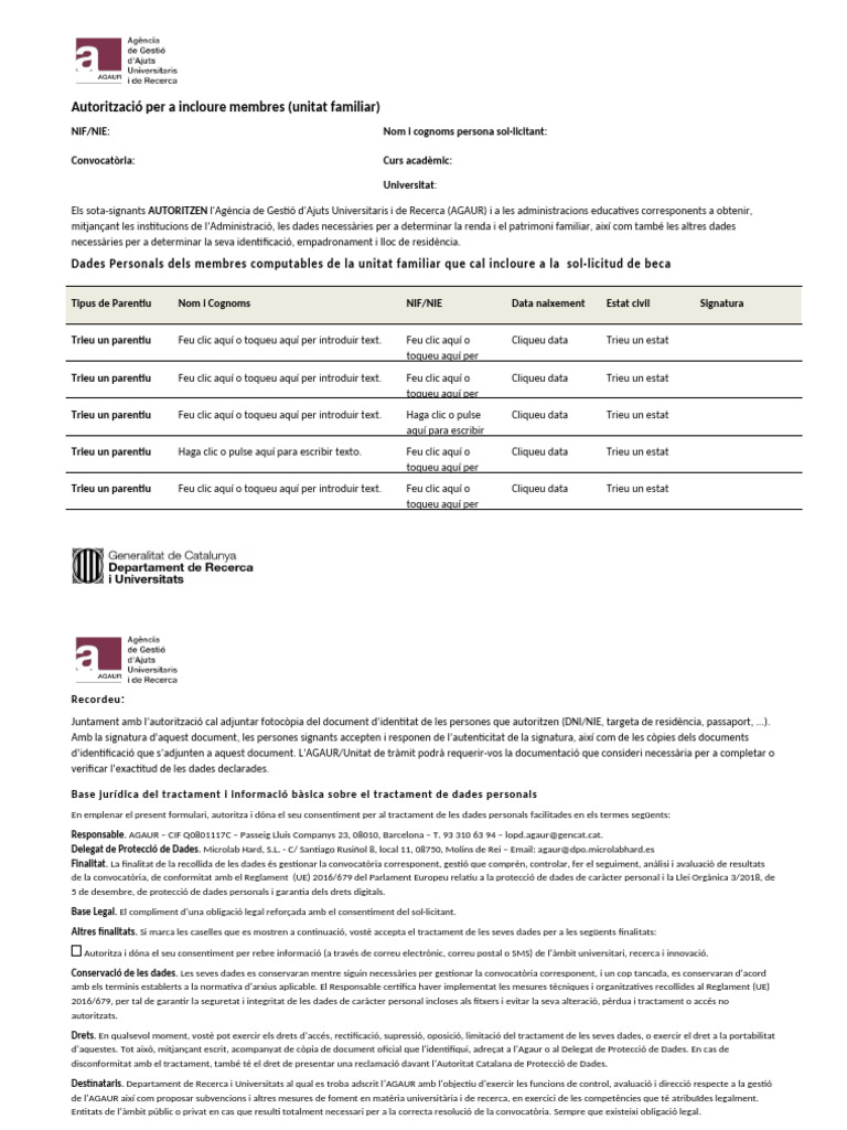 Formulari Autoritzacio Modificacio Unitatfamiliar Acc Cat-2 | PDF
