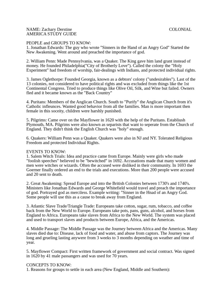 Study Guide Colonial America | PDF | Individualism | Puritans