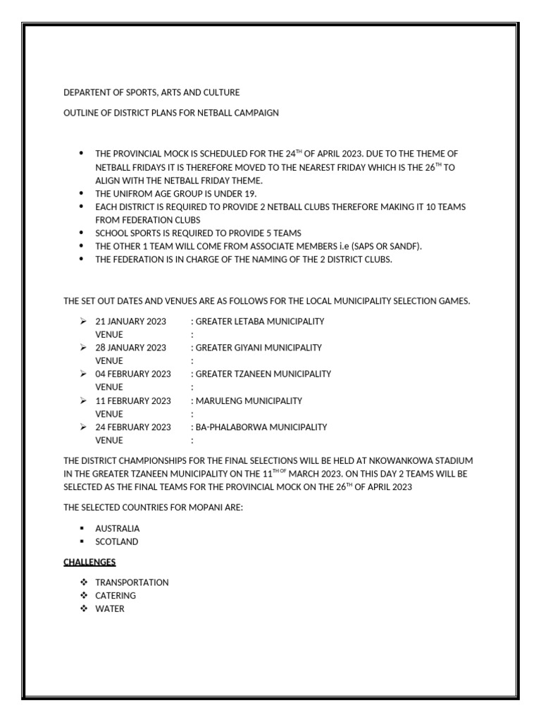 Netball Campaign Outline | PDF