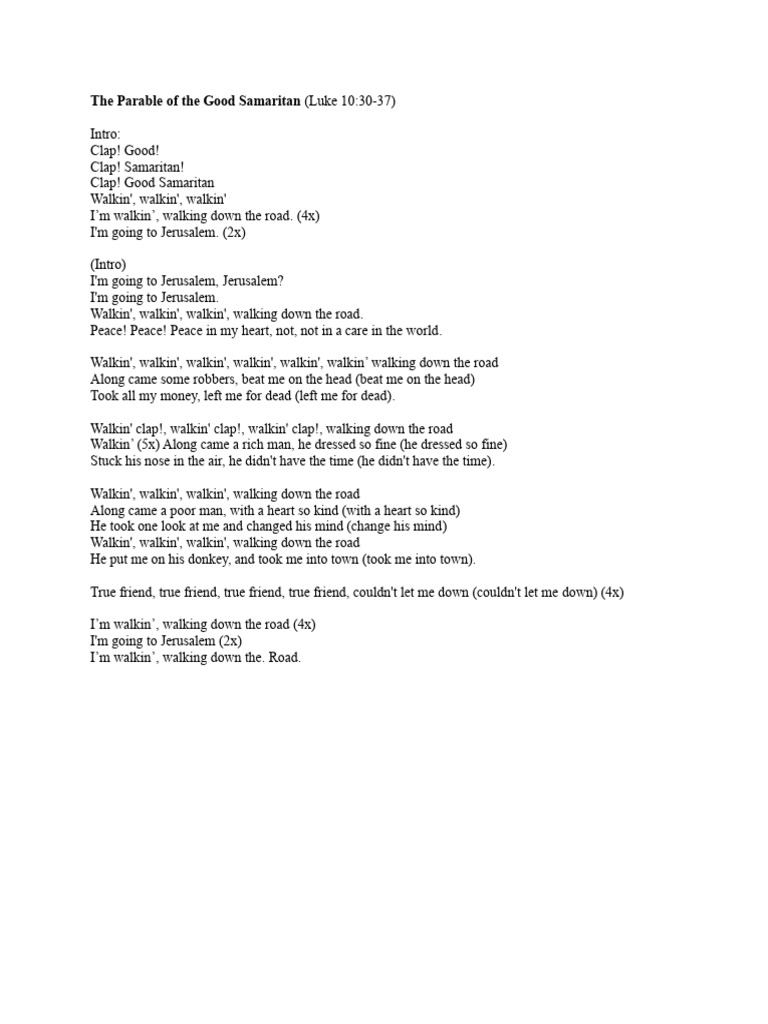 Good Samaritan Jazz Chant Lyrics | PDF | Art