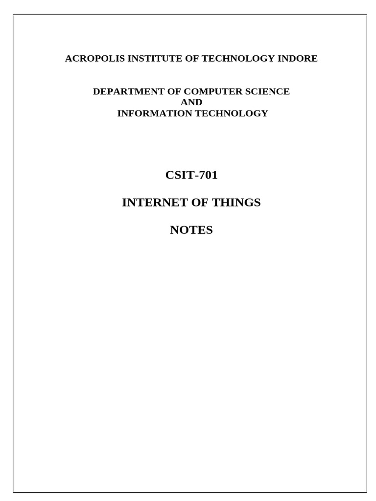 Iot Complete Notes | PDF | Internet Of Things | Wireless Sensor Network