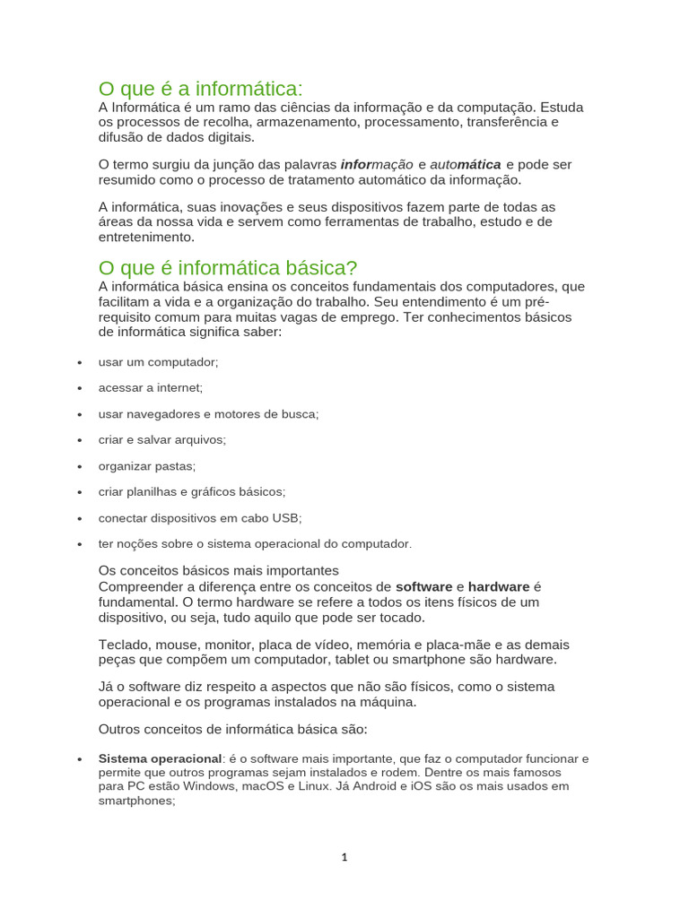 O que é a informática | PDF | Rede de computadores | Sistema operacional