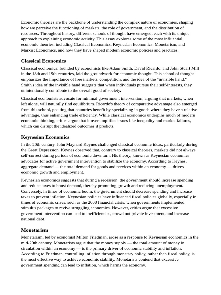 Economic Theories - An Overview | PDF | Economics | Monetarism