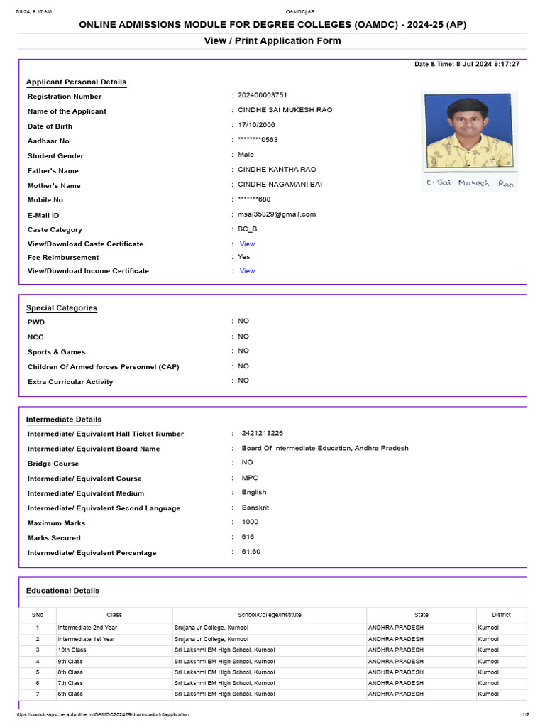 Sai Mukesh Degree Sheet | PDF