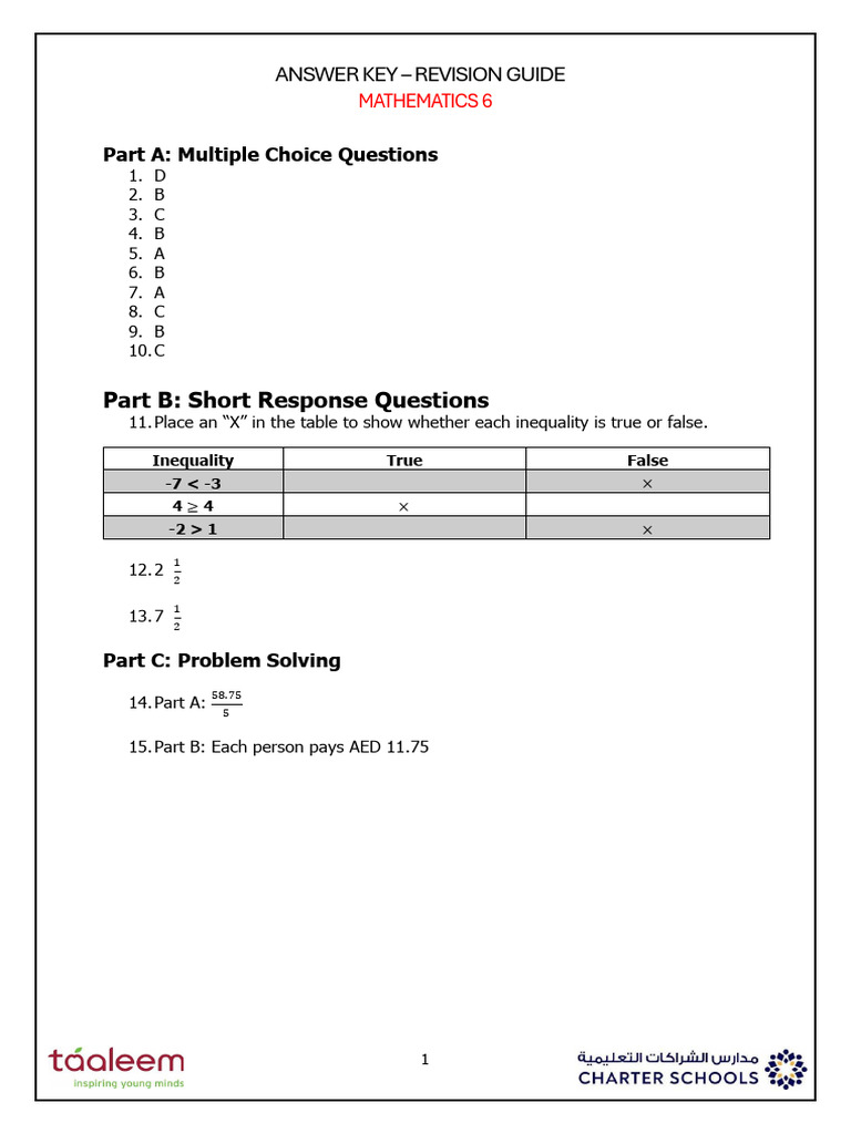 Answer Key - Revision Guide: Part B: Short Response Questions | PDF