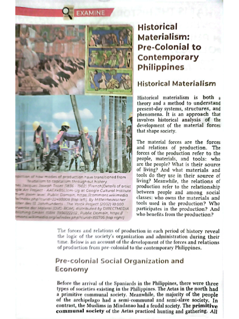Historical Materialism - Pre Colonial To Contemporary Philippines | PDF