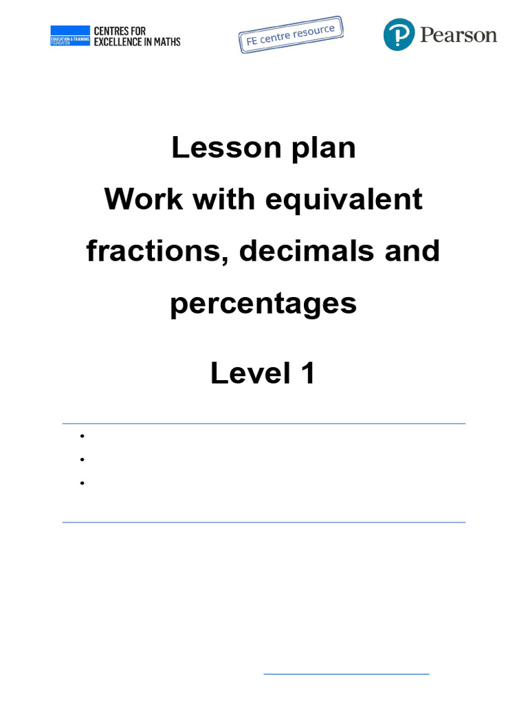 FS1 L11 Equivalent-Fractions Lesson-Plan Final | PDF | Percentage | Decimal