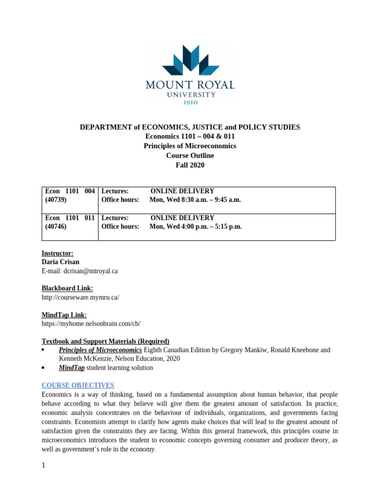 Econ 1101 Microeconomics Course Outline | PDF | Economics | Market ...