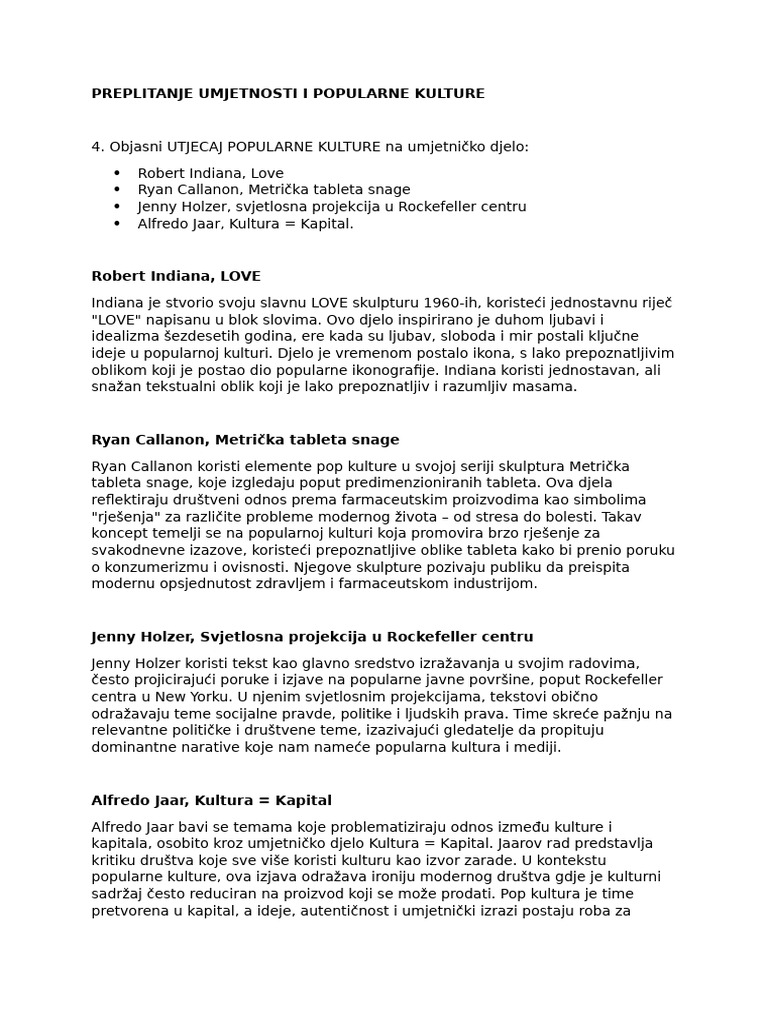 Preplitanje Umjetnosti I Popularne Kulture | PDF