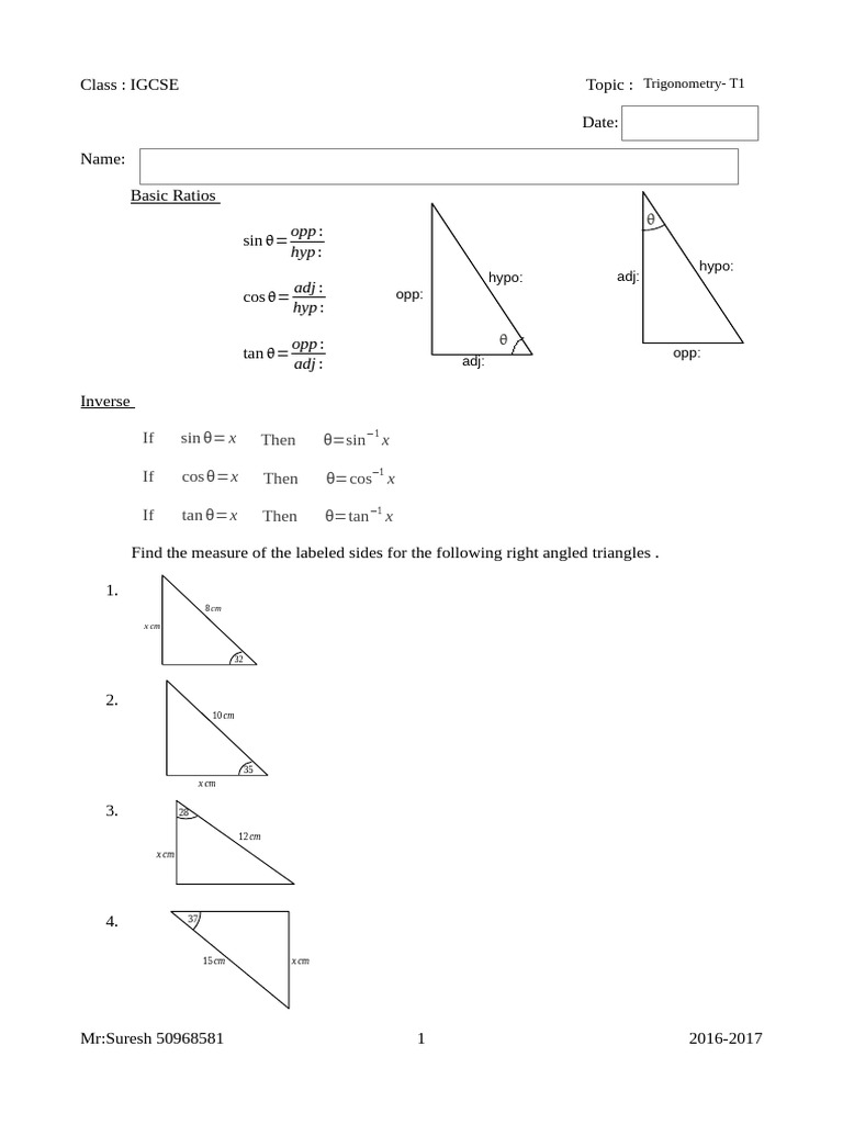 Class 20 Trigonometry - Basic | PDF | Triangle | Trigonometry