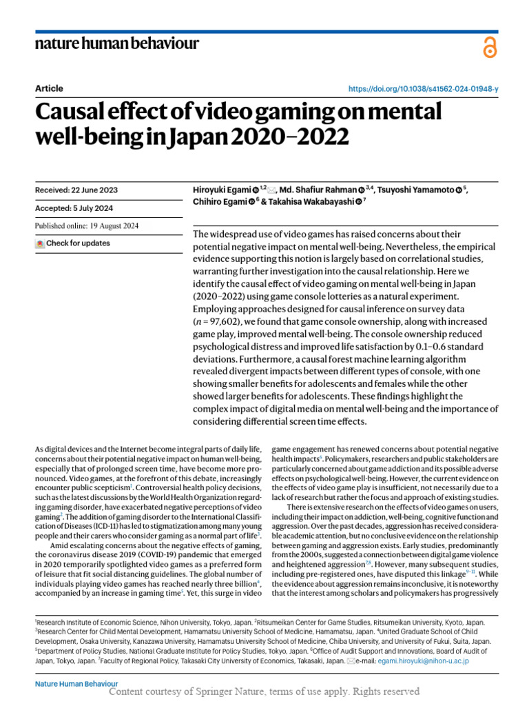 Video Gaming Boosts Mental Health | PDF | Experiment | Regression Analysis