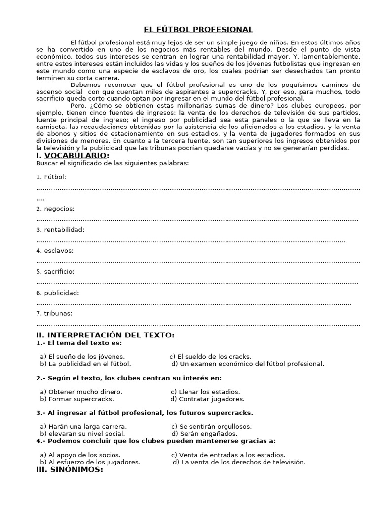 EL FÚTBOL PROFESIONAL Lectura | PDF | Asociación de Futbol