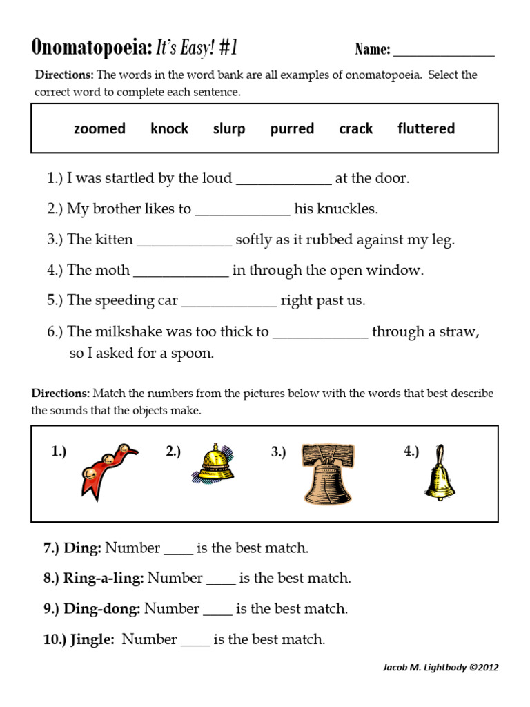 Onomatopoeia Worksheet for Grade 4 | PDF