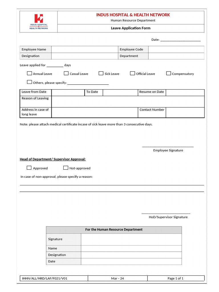 Leave Application Form | PDF
