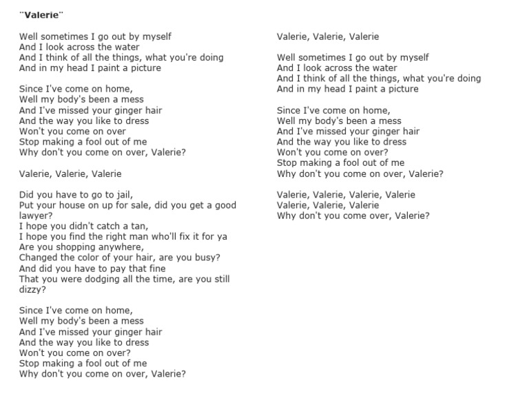 Valerie - Amy Winehouse LYRICS | PDF