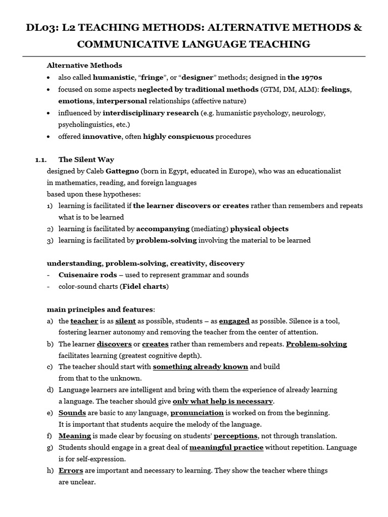 03.L2 Teaching Methods Alternative Methods and CLT | PDF | Second Language | Learning