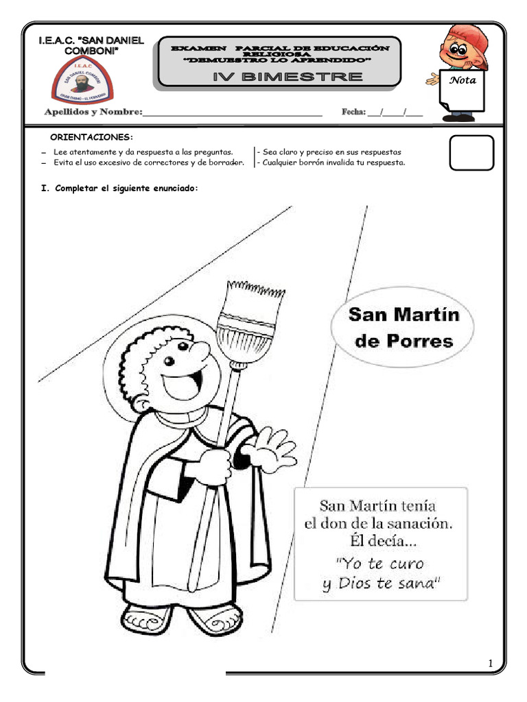 Examen de Religion - 4to Grado - Ivbimestre - Jorge | PDF | Crecimiento ...