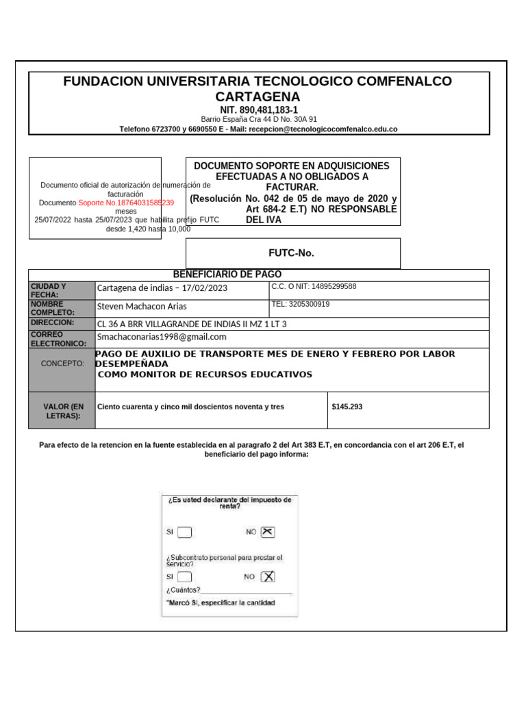 Modelo Documento Soporte 2023 | PDF