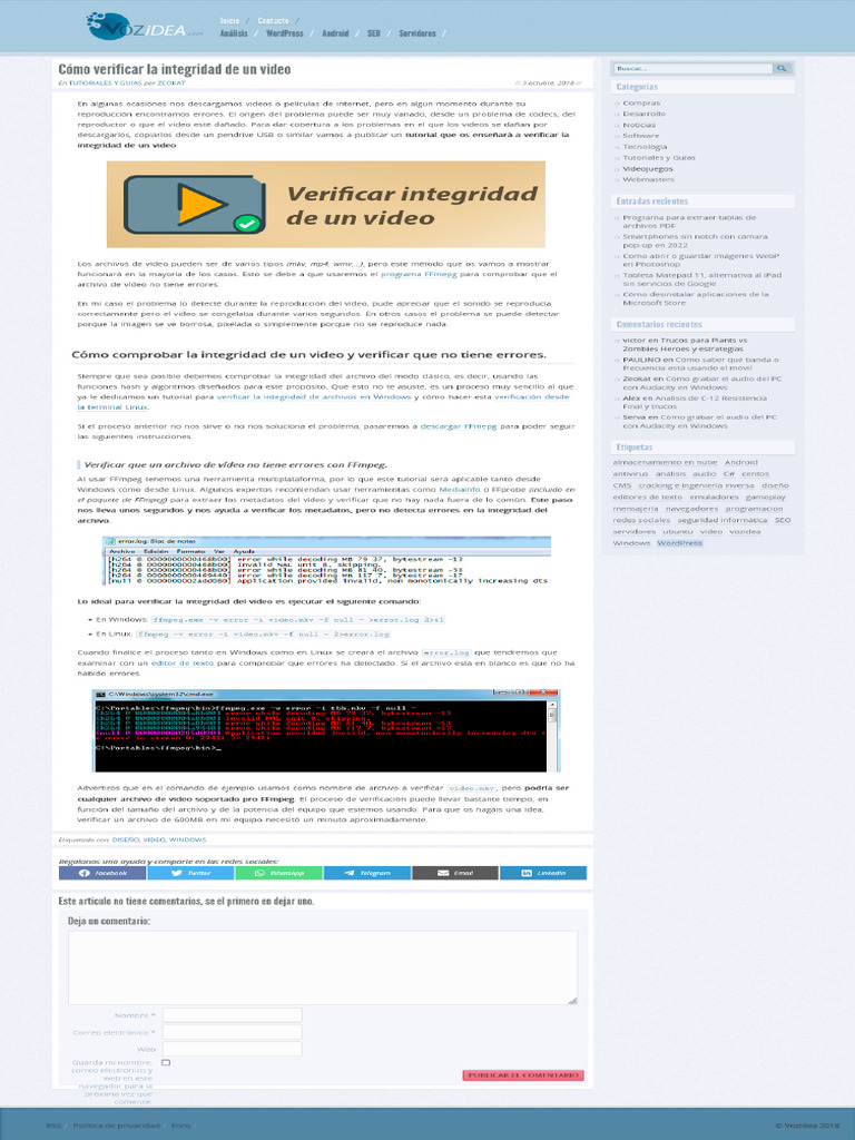 Ffmpeg-Cómo Verificar La Integridad de 1 Video | PDF