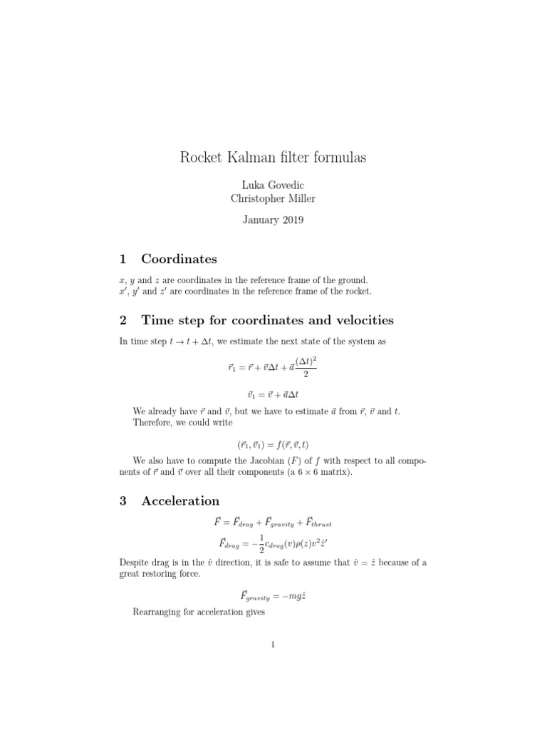 Rocket - Kalman - Filter - Formulas 190128 - 15h48 | PDF | Mathematical ...