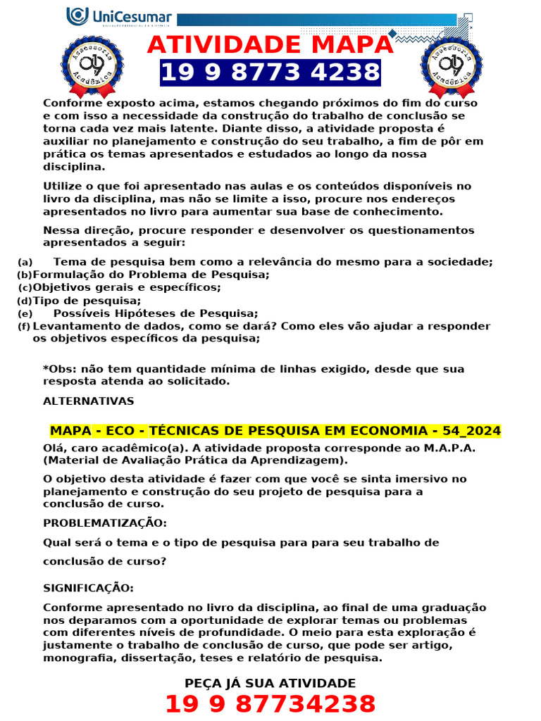 Atividade Mapa: Mapa - Eco - Técnicas de Pesquisa em Economia - 54 - 2024 | PDF | Conhecimento
