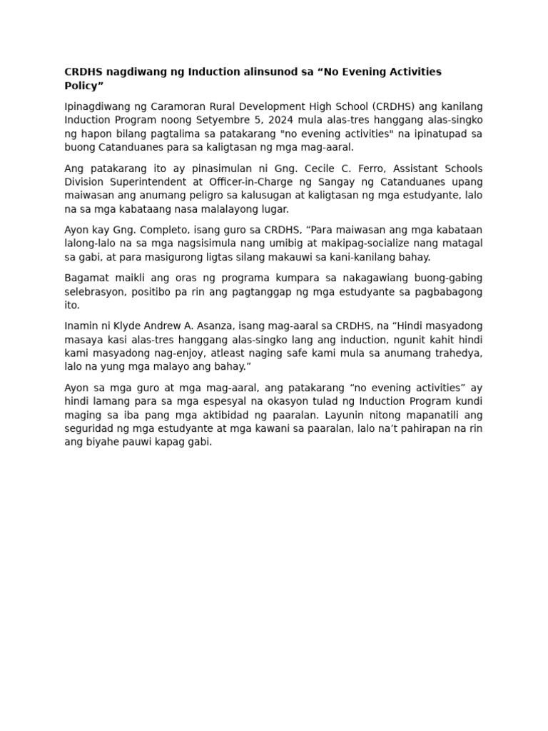 No Evening Activities | PDF