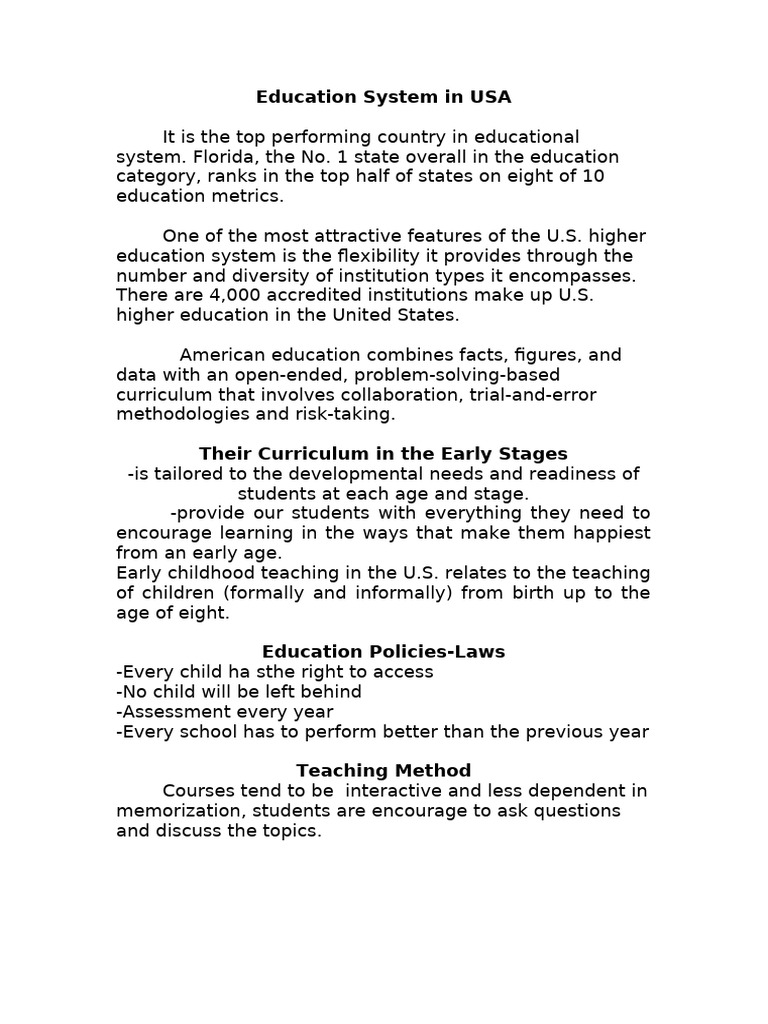 Education System in USA | PDF