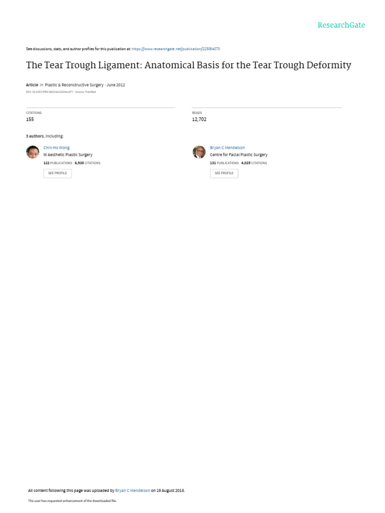 The Tear Trough Ligament Anatomical Basis For The Tear Trough Deformity ...