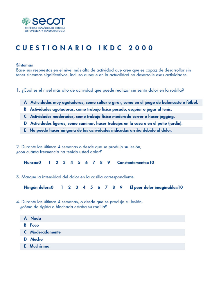 Cuestionario de IKDC | PDF | Relaciones personales, crianza y ...