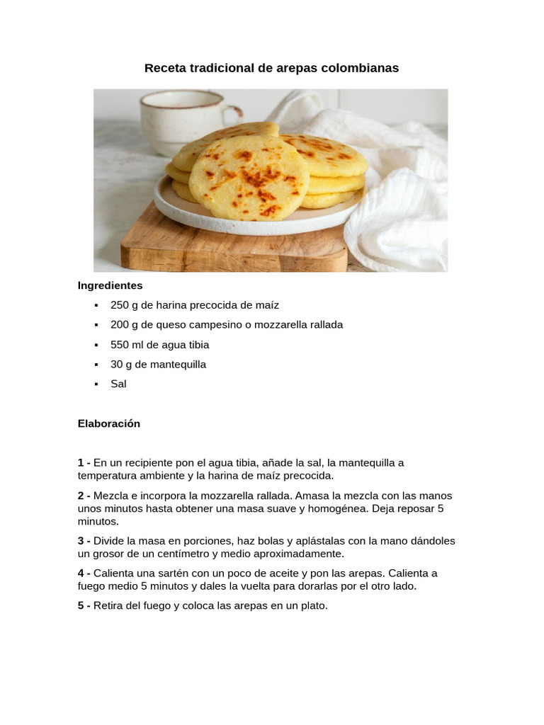 Receta de arepas colombianas fáciles | PDF | Cocina, comidas y vino