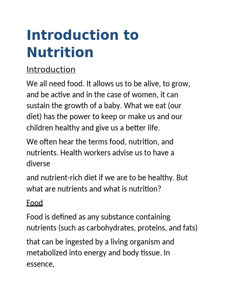 Introduction To Nutrition | PDF | Dietary Fiber | Diet & Nutrition