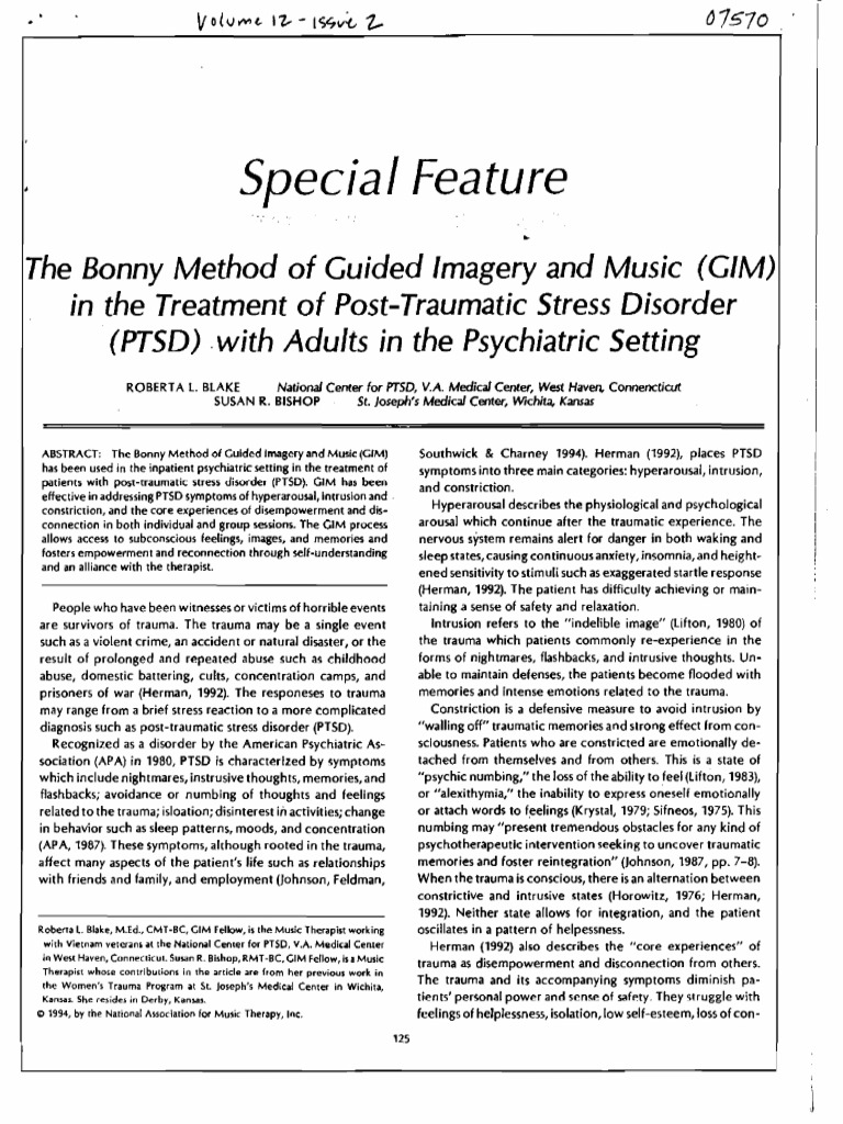 Bonny Method | PDF | Psychological Trauma | Psychotherapy