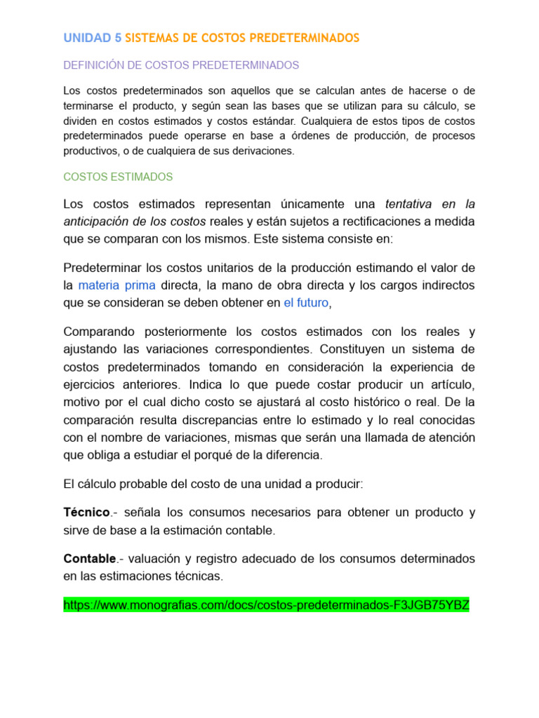 Sistemas de Costos Predeterminados | PDF | Presupuesto | Economias