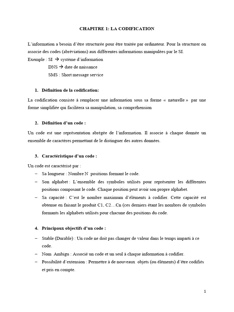 Définition et Types de Codification | PDF | Somme (arithmétique ...