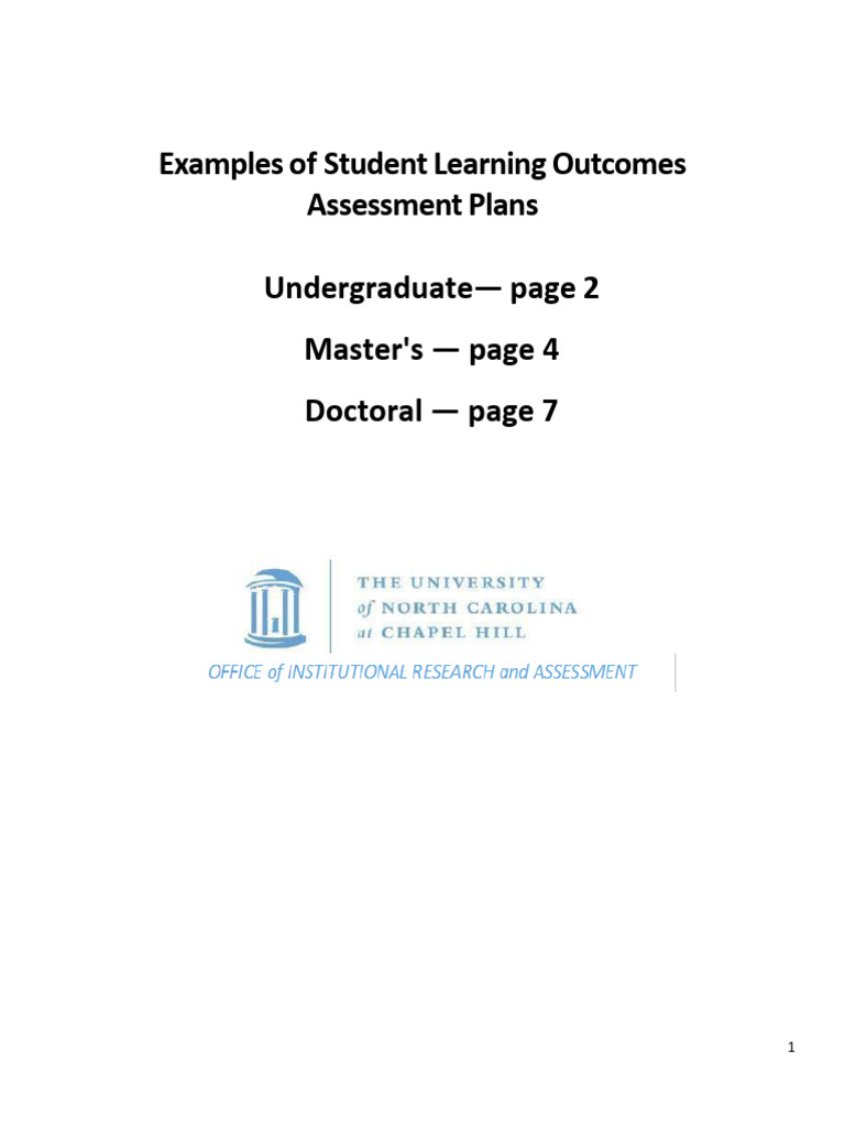 Examples of Student Learning Outcomes Assessment Plans Updated 2023 ...