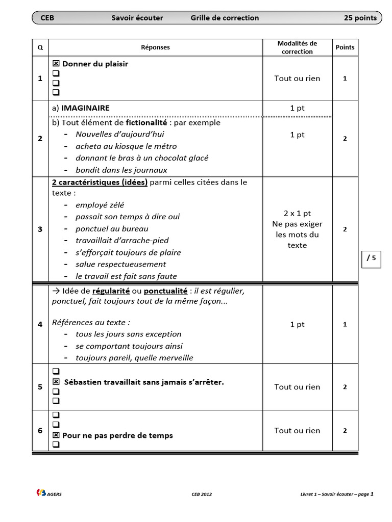 Consignes de Passation Et Correction Ceb 2012 | PDF