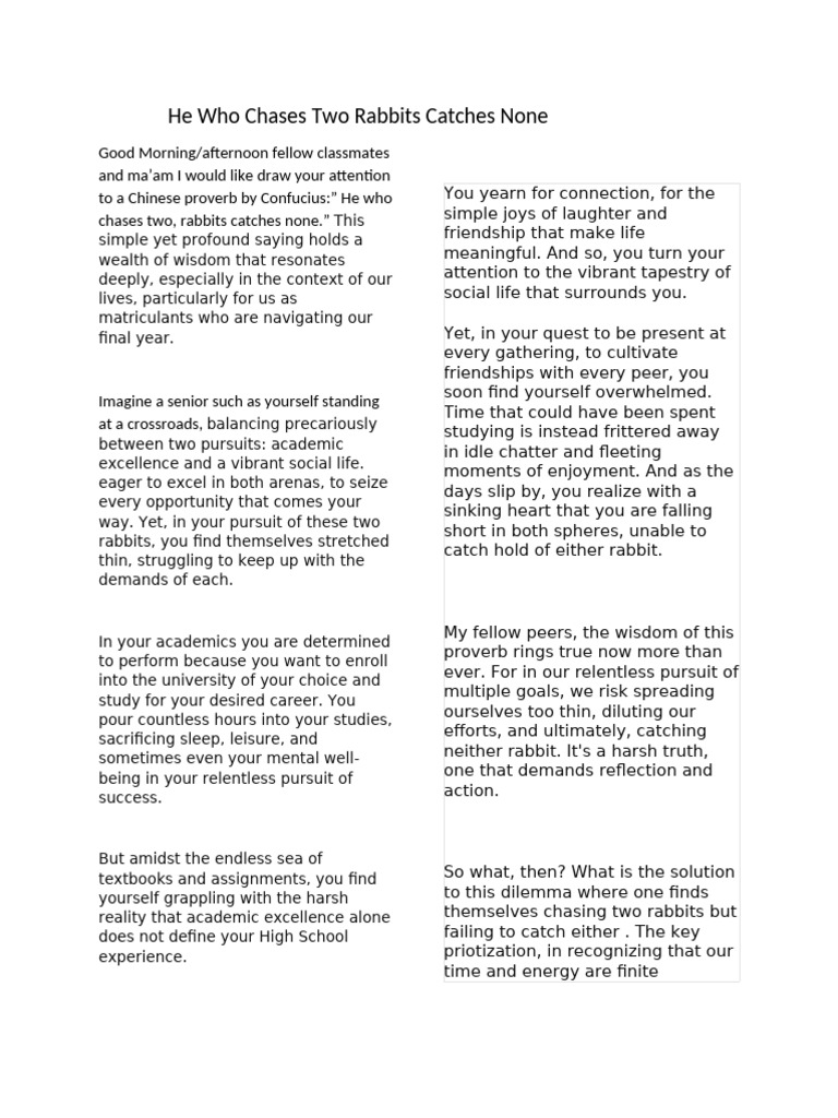 He Who Chases Two Rabbits Catches Non2 | PDF