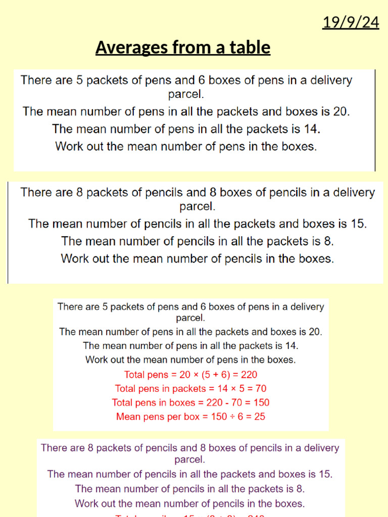 03.02 Averages From A Table | PDF | Mean