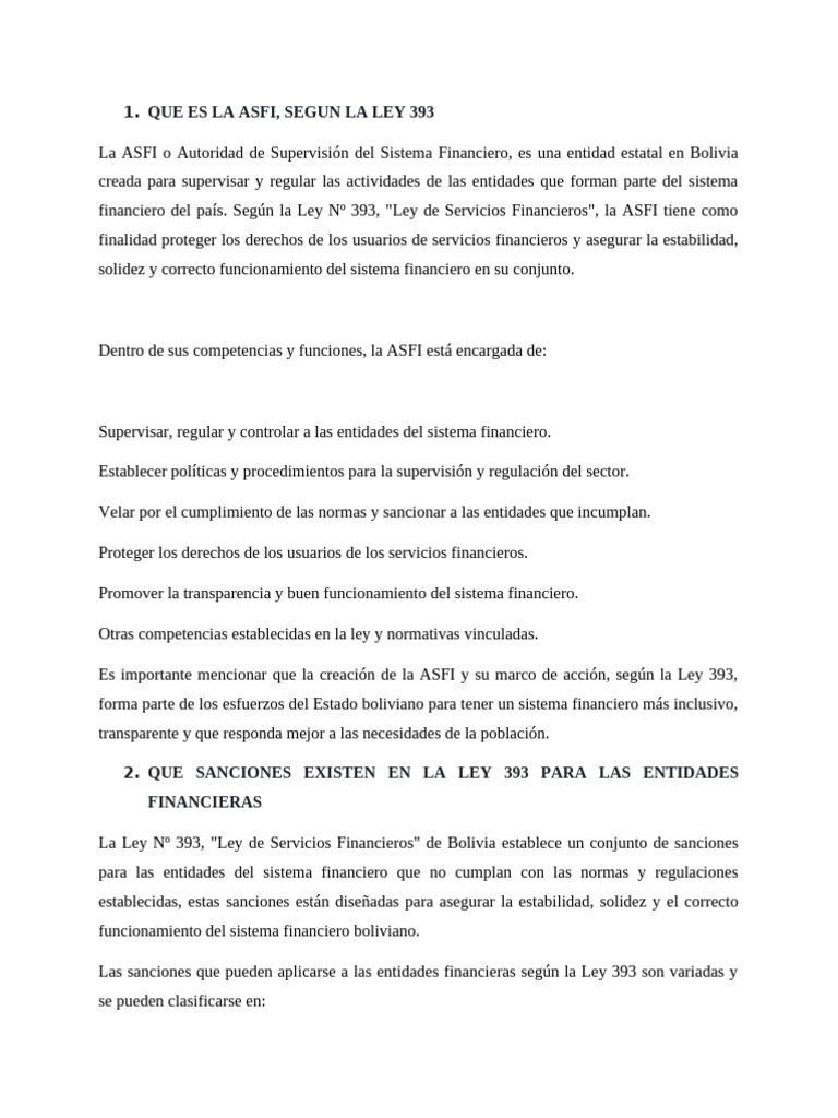 QUE ES LA ASFI | PDF | Sistema financiero | Multa (pena)
