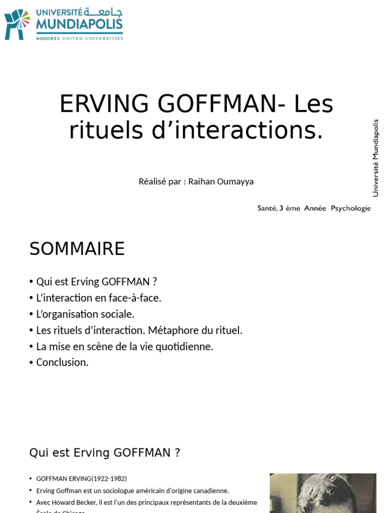 Goffman et les Rituels d'Interaction | PDF | Psychologie sociale ...