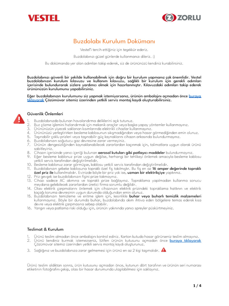 Files Buzdolabi Kurulum Talimati | PDF