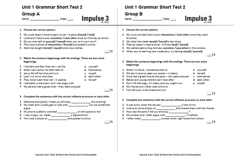 Unit 1 Grammar Short Test 2 A+b | PDF | Linguistics